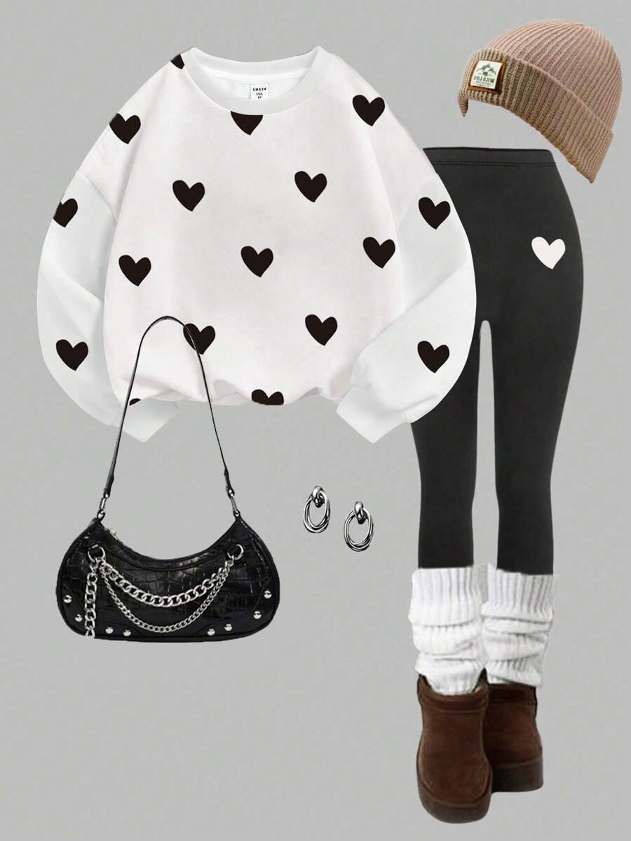 SHEIN 2 peças/Conjunto Camisola de Gola Careca de Manga Longa com ...