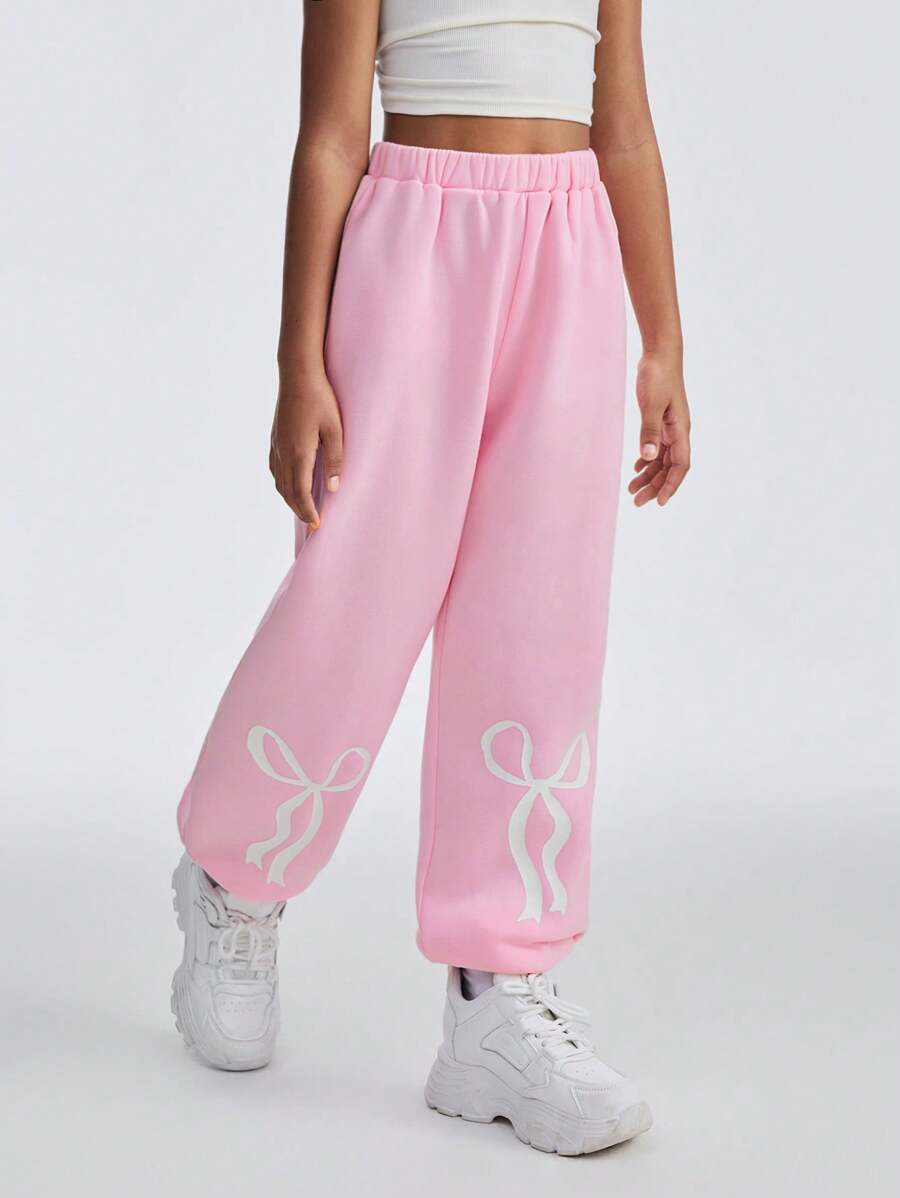 Coolane Tween Girls Basic Knit Bow Fleece Lined Pink Baggy Cuffed ...