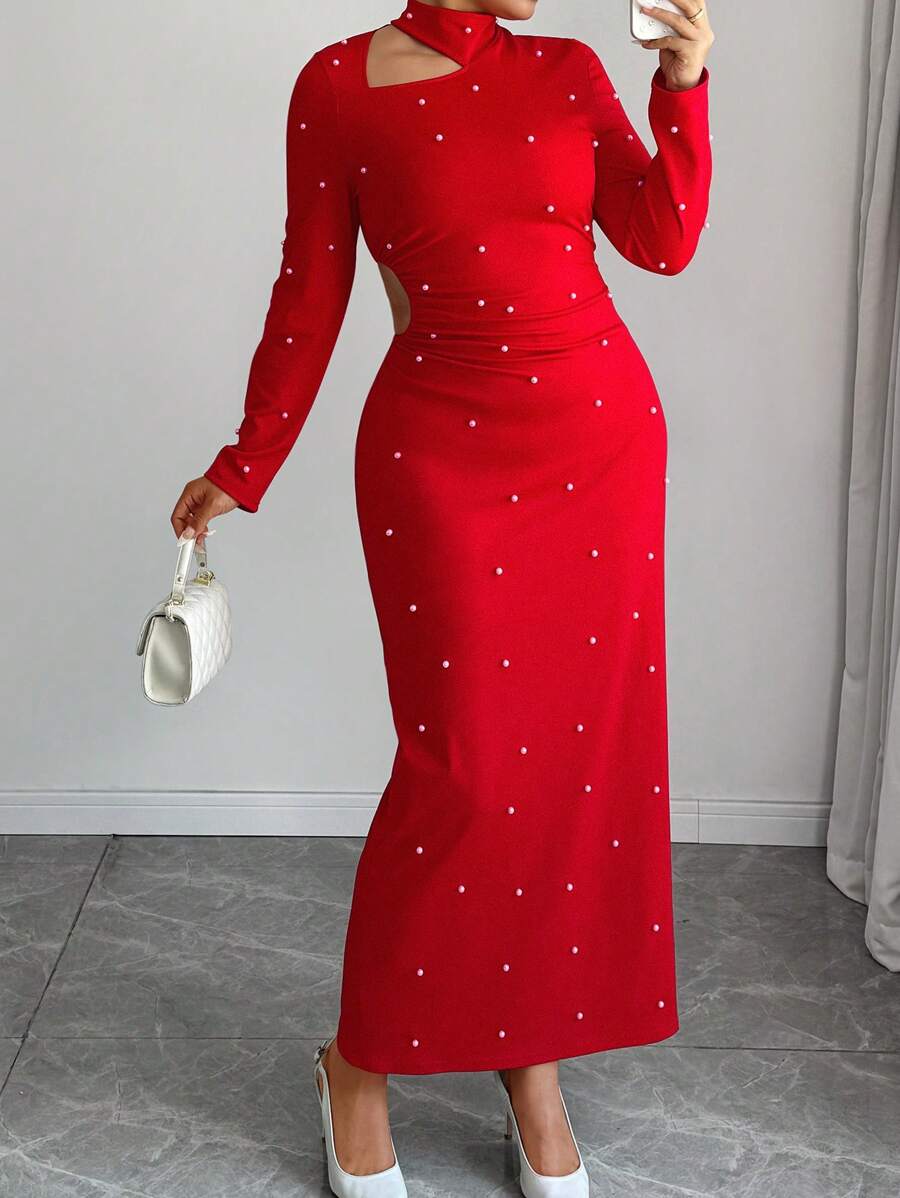 SHEIN Privé Plus Size Beaded Maxi Elegant Dress For Women, Valentine's ...