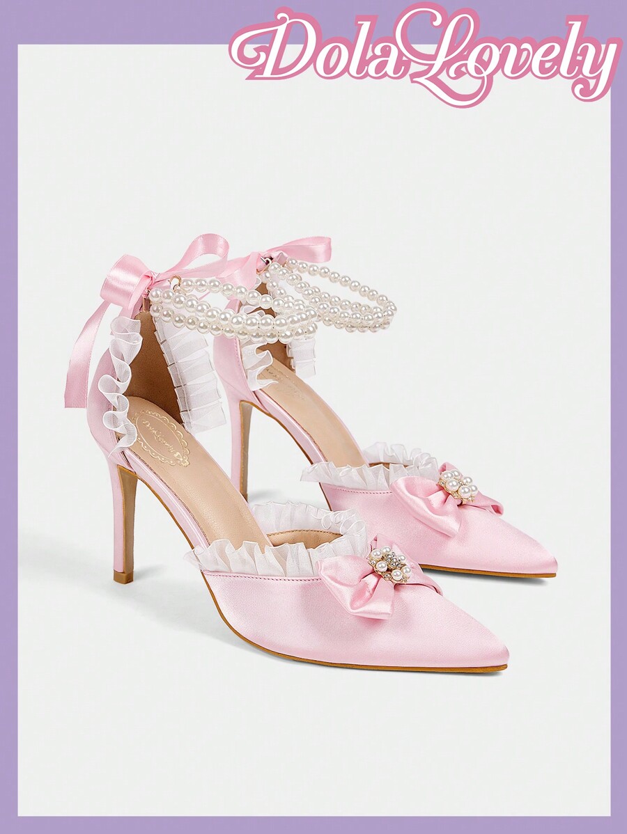 Dola Lovely Nude Pink Sexy Pointed Toe Butterfly Decor High Heel Pumps ...