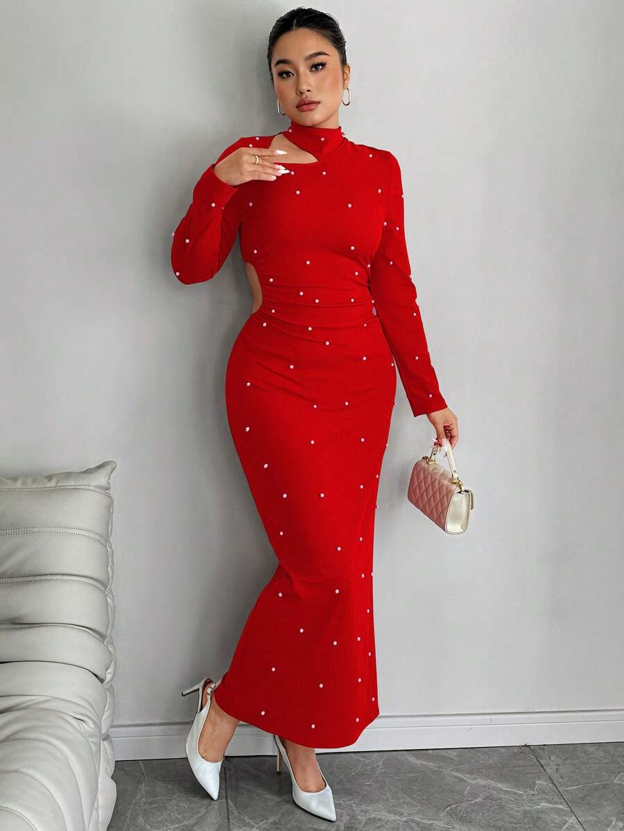 SHEIN Privé Plus Size Beaded Maxi Elegant Dress For Women, Valentine's ...