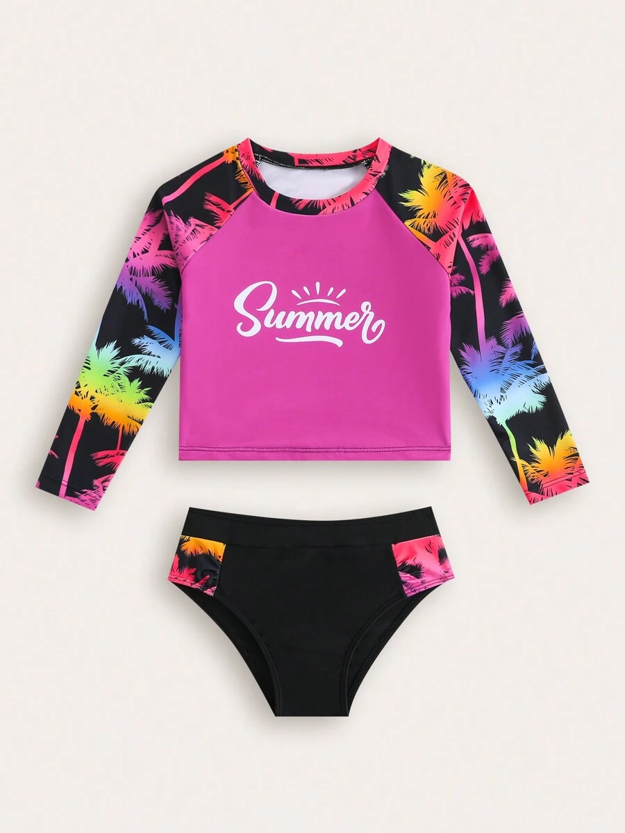 SHEIN New Style Fashion Girls Young Girl Coconut Tree Printed Swimwear ...