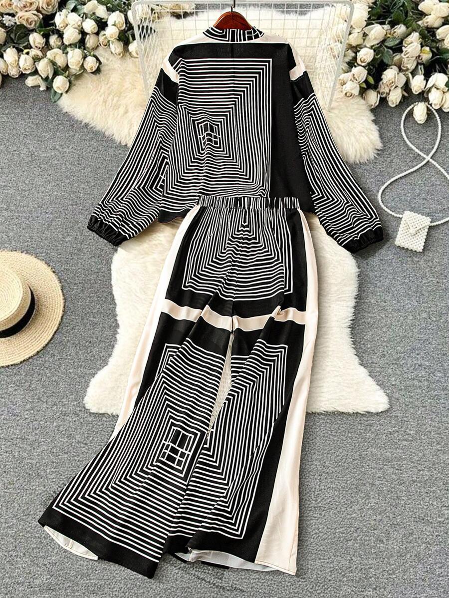 SHEIN LUNE Ensemble deux pièces formel grande taille élégant avec chemise et pantalon à rayures ...