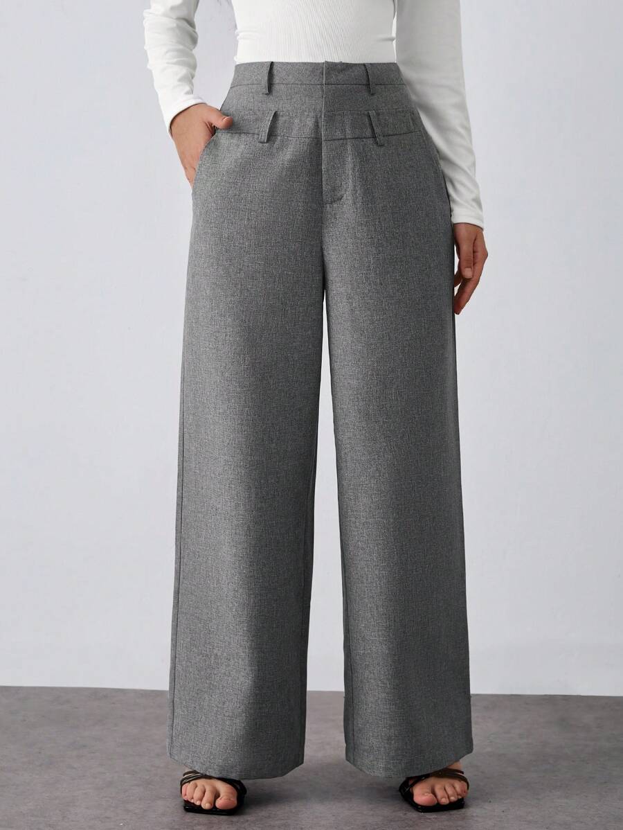 SHEIN Luminelle Grey Suit Pants, Loose Fit Casual Fashion Straight Leg ...