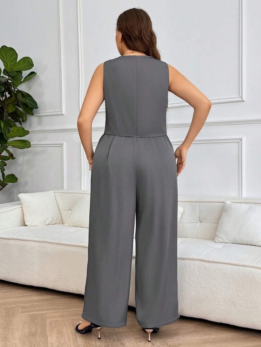 SHEIN Frenchy Ensemble 2 pièces casual pour femmes grandes tailles: gilet à un bouton et ...