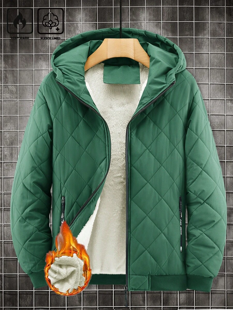 Manfinity Homme Loose Fit Men 1pc Zip Up Hooded Quilted Thermal Lined Jacket | SHEIN USA