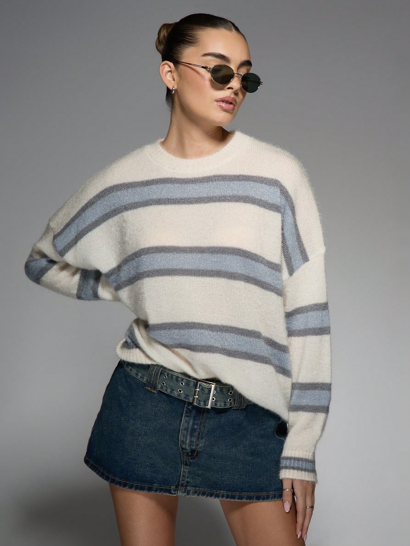 Fluffy Stripe Jumper | MISSGUIDED