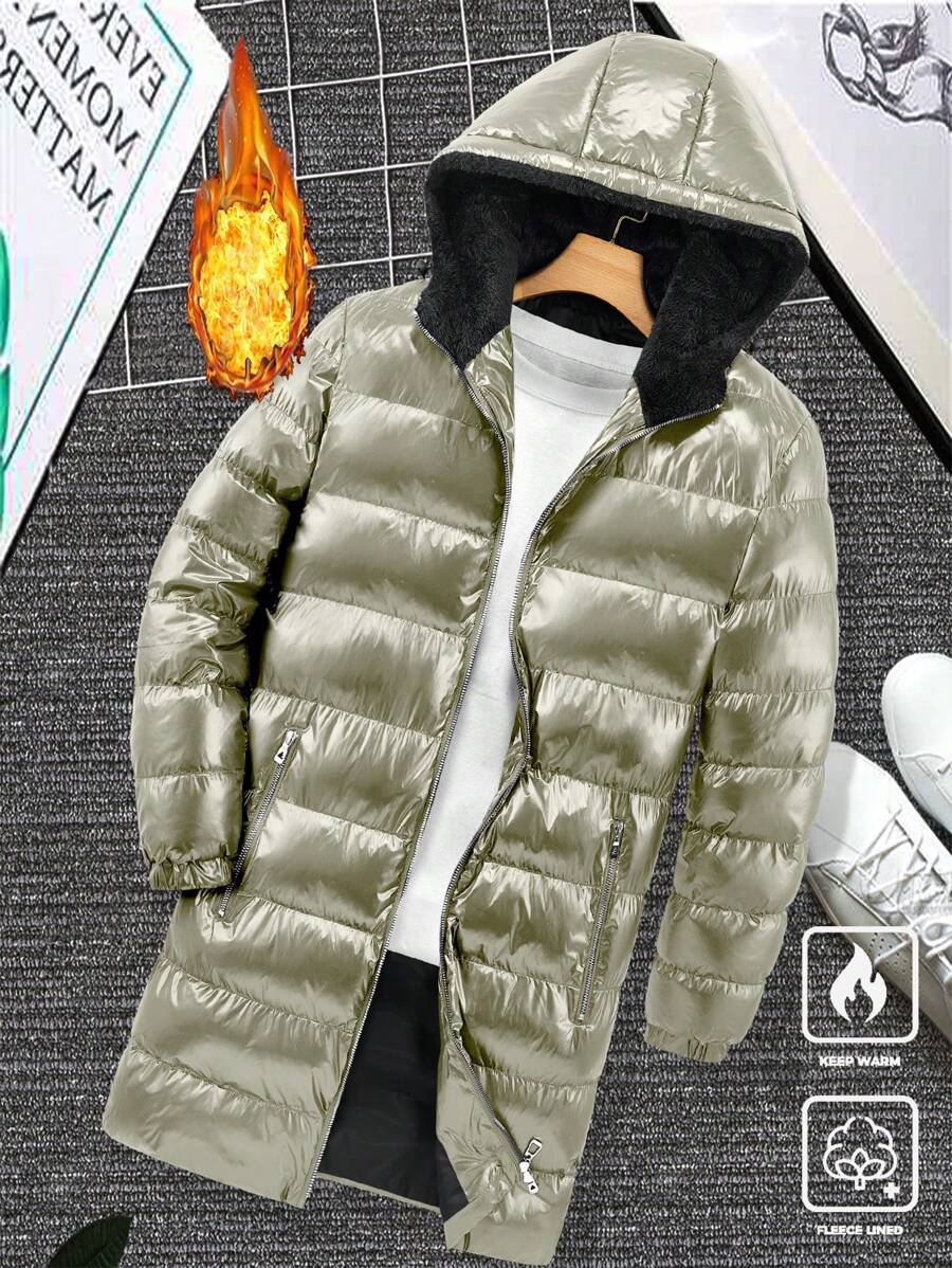 Manfinity Homme Men's Mid-Length Hooded Quilted Cardigan, Glossy Padded ...