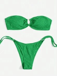 Swim Basics Women's Solid Color O-Ring Connected Sexy Bandeau Bikini ...