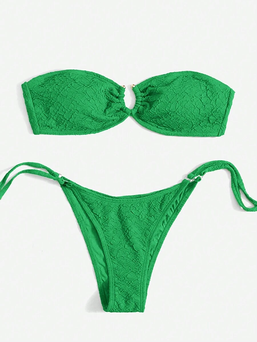 Swim Basics Women's Solid Color O-Ring Connected Sexy Bandeau Bikini ...