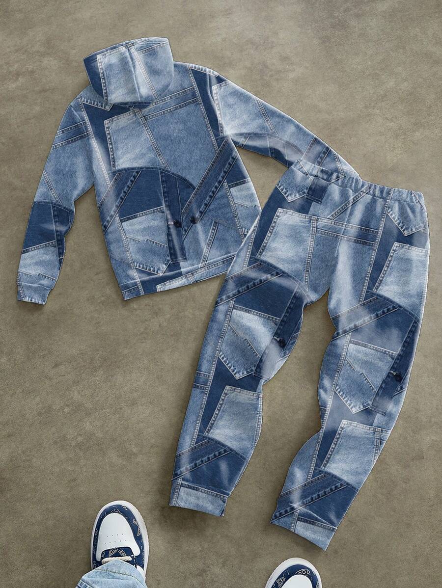 Manfinity Hypemode Men's Streetwear Denim Effect Patchwork NY Logo ...