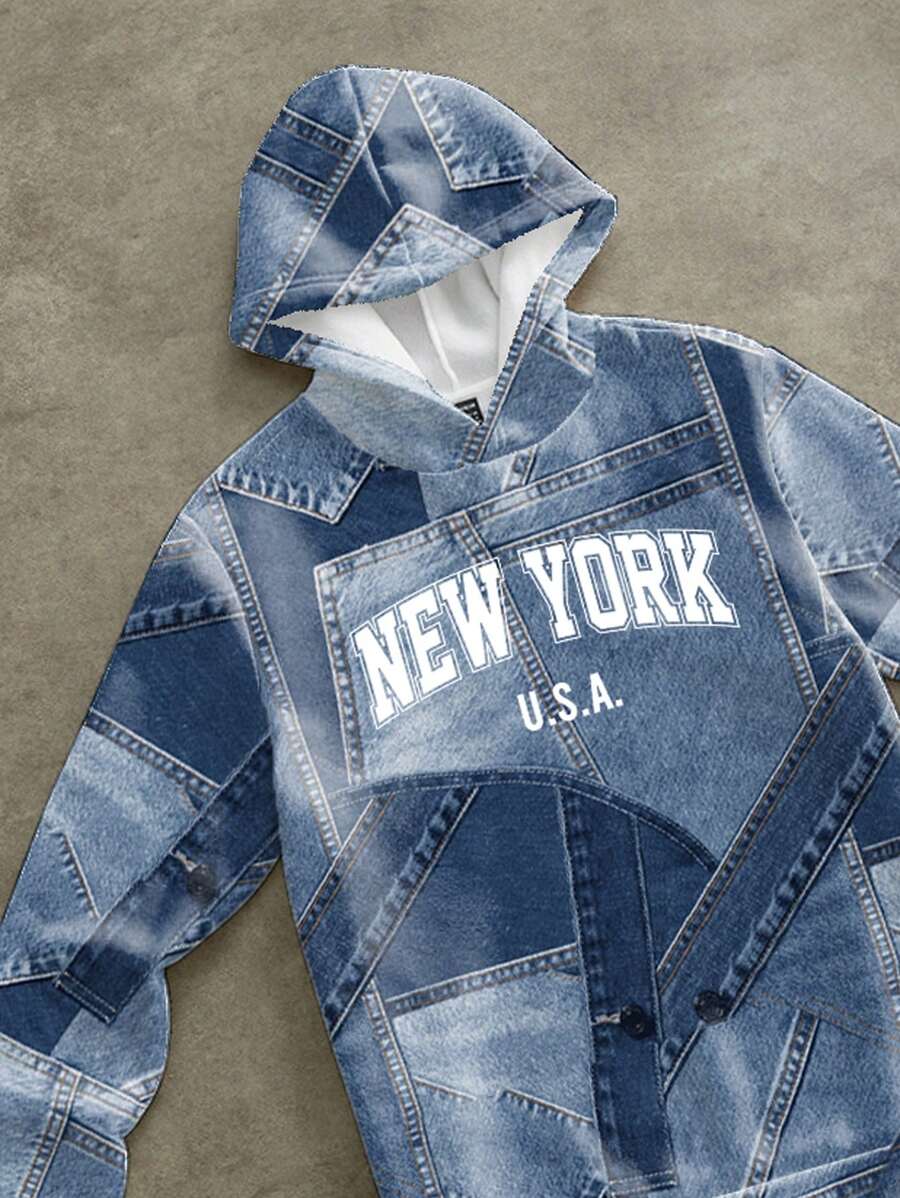 Manfinity Hypemode Men's Streetwear Denim Effect Patchwork NY Logo ...