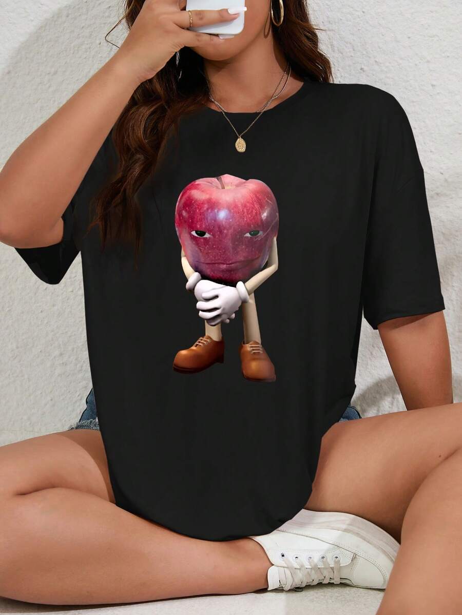 INAWLY Plus Size Funny Print Crew Neck Short Sleeve T-Shirt, Graphic ...