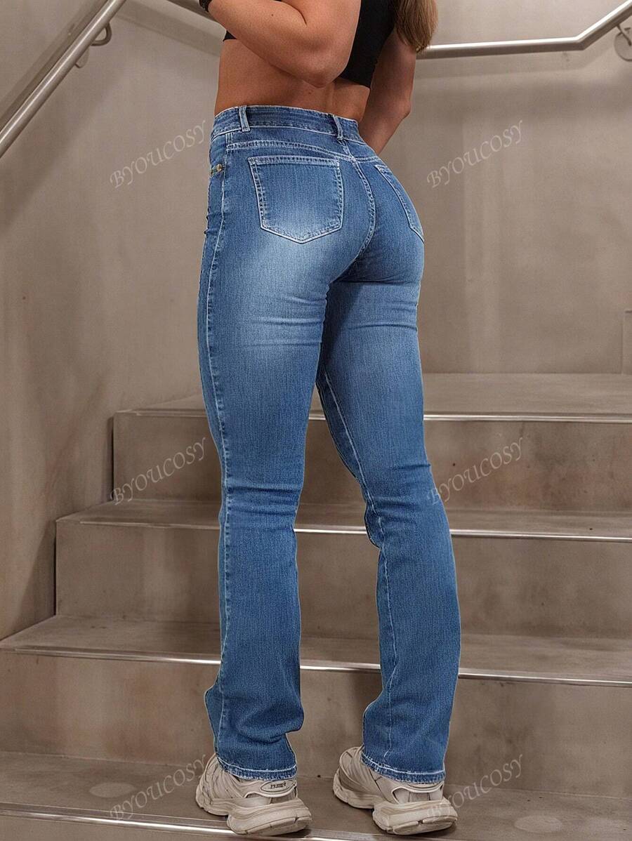 Women's Punk Rock Beaded Elastic Slim Fit Flared Bootcut Jeans Cowgirl ...