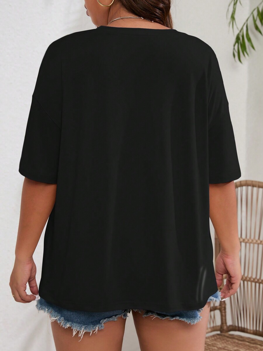 INAWLY Plus Size Funny Print Crew Neck Short Sleeve T-Shirt, Graphic ...