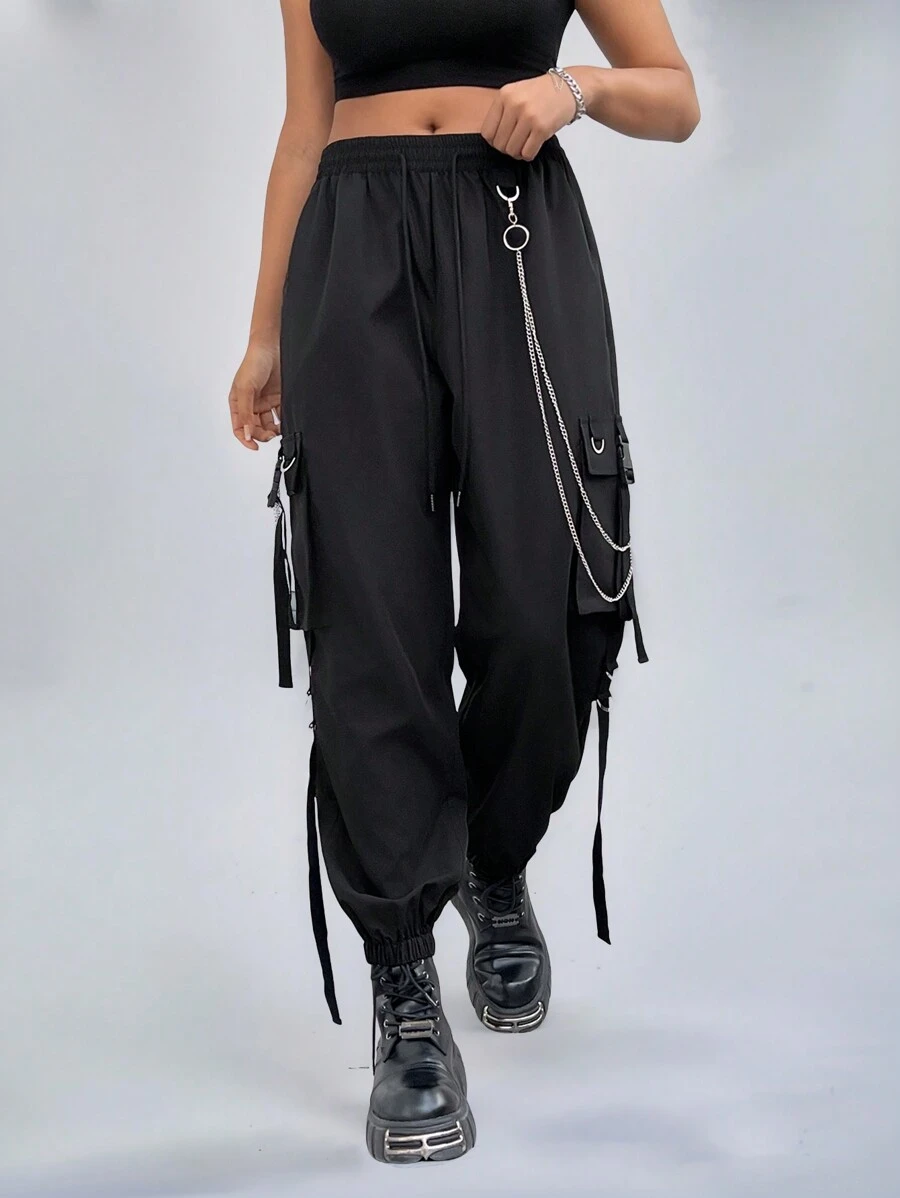 Coolane Plus Size Fashion Pocket Chain Decor Cargo Pants | SHEIN UK