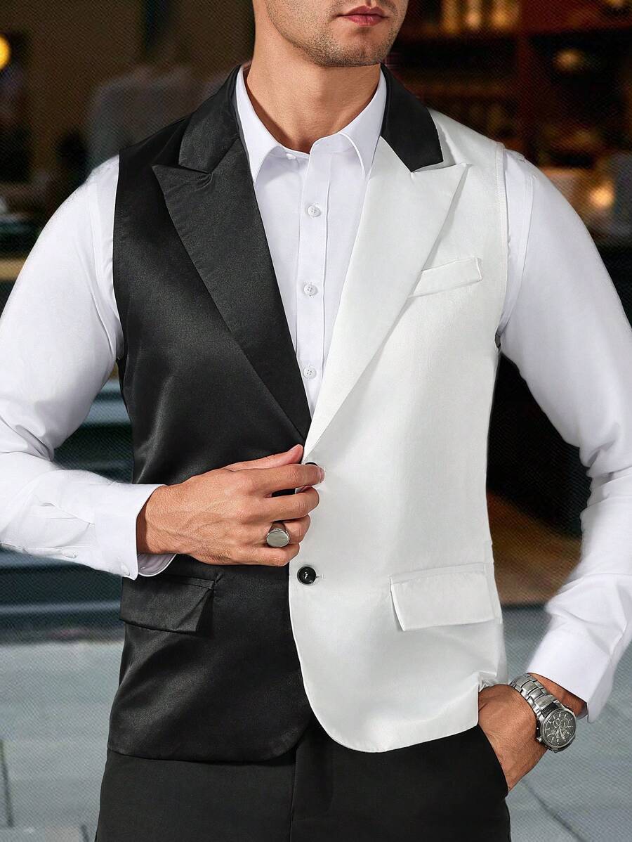 Manfinity Mode Men's Gentleman Contrast Color Patchwork Suit Vest ...