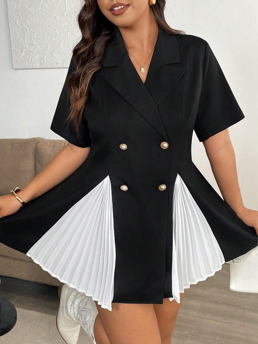 SHEIN Frenchy Blazer lungo, con doppio petto, plissettato e color block ...