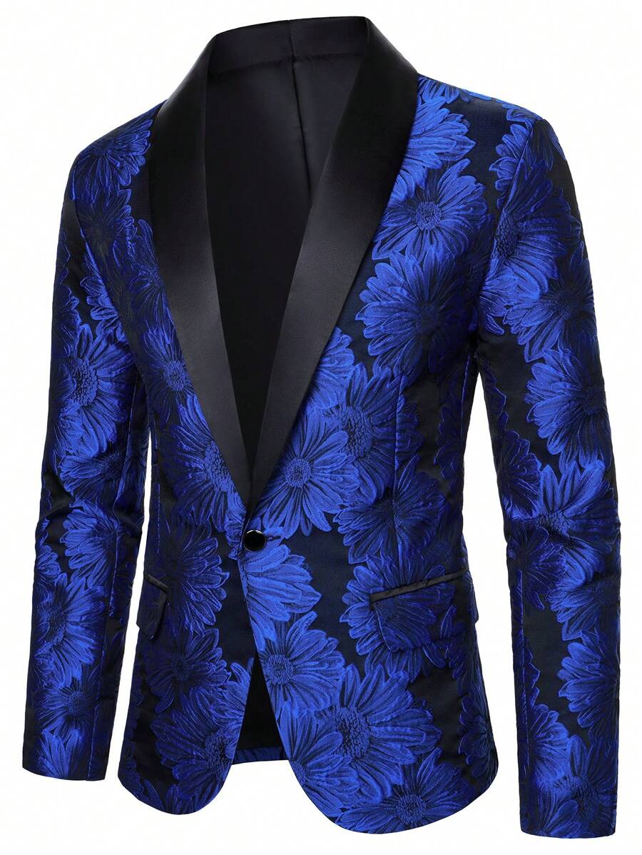 Manfinity AFTRDRK Men's Floral Jacquard Shawl Collar Long Sleeve ...