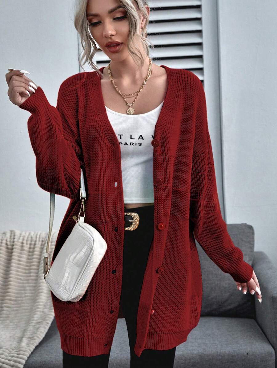 SHEIN LUNE קרדיגן אדום, לבוש יומיומי פשוט ואופנתי | SHEIN IL