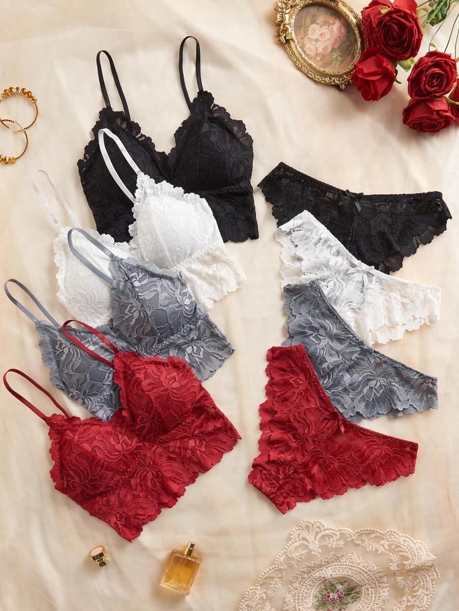 8 Peças Conjunto de Lingerie em Renda, Simples e da Moda, Confortável ...