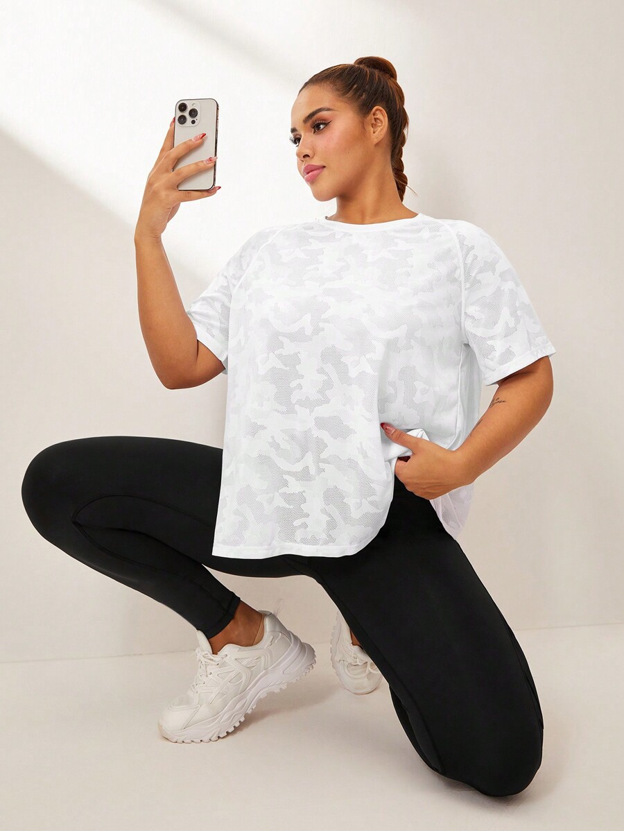 SHEIN Sport Studio Plus Size Camouflage Jacquard 2pcs Outfit ...