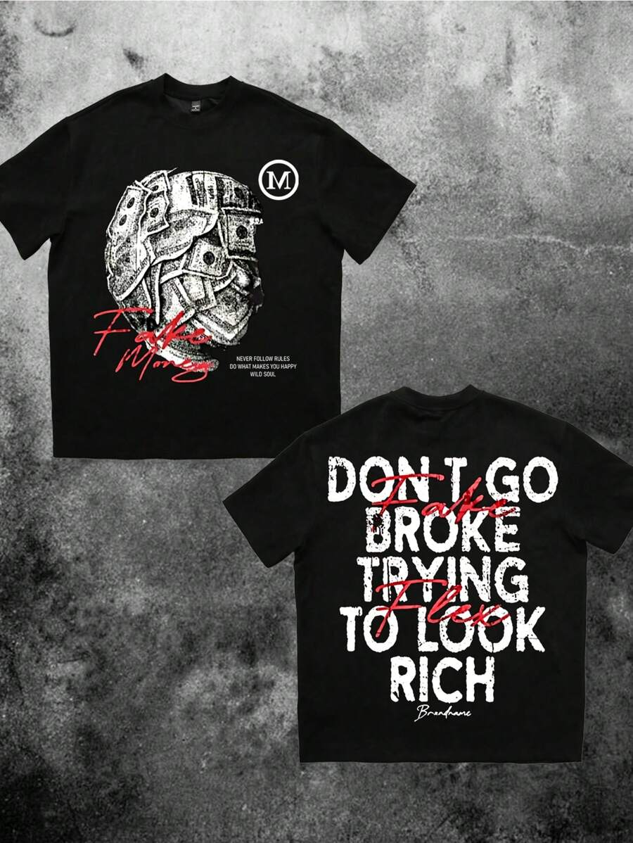 Manfinity EMRG $100 Bill Front & Back Print Men's Oversized Loose Dropped Shoulder T-Shirt ...