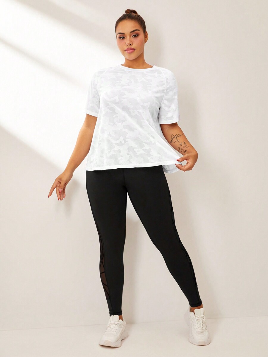 SHEIN Sport Studio Plus Size Camouflage Jacquard 2pcs Outfit ...