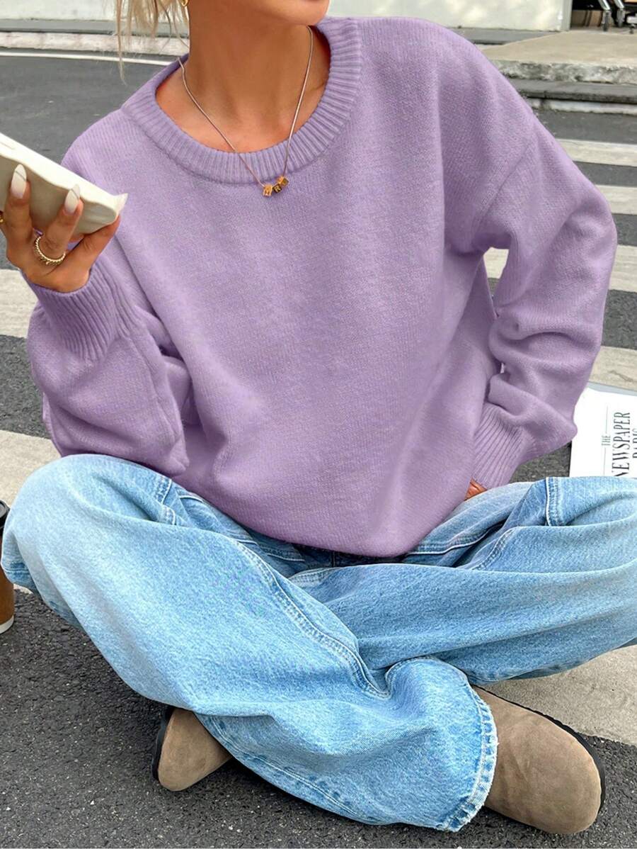 INAWLY Women's Plain Color Sweater, Casual Minimalist Style Everyday ...