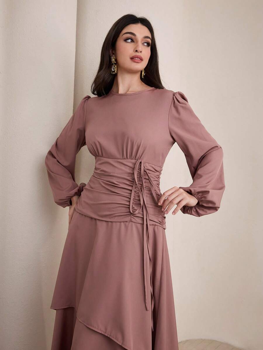 Graceveil Women's Extra Long Drawstring Ruched Arabic Style Dress ...