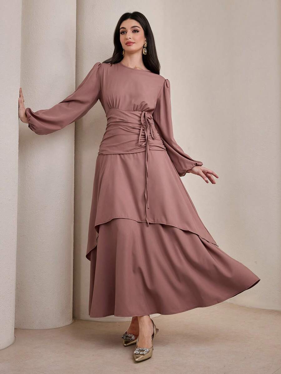 Graceveil Women's Extra Long Drawstring Ruched Arabic Style Dress ...