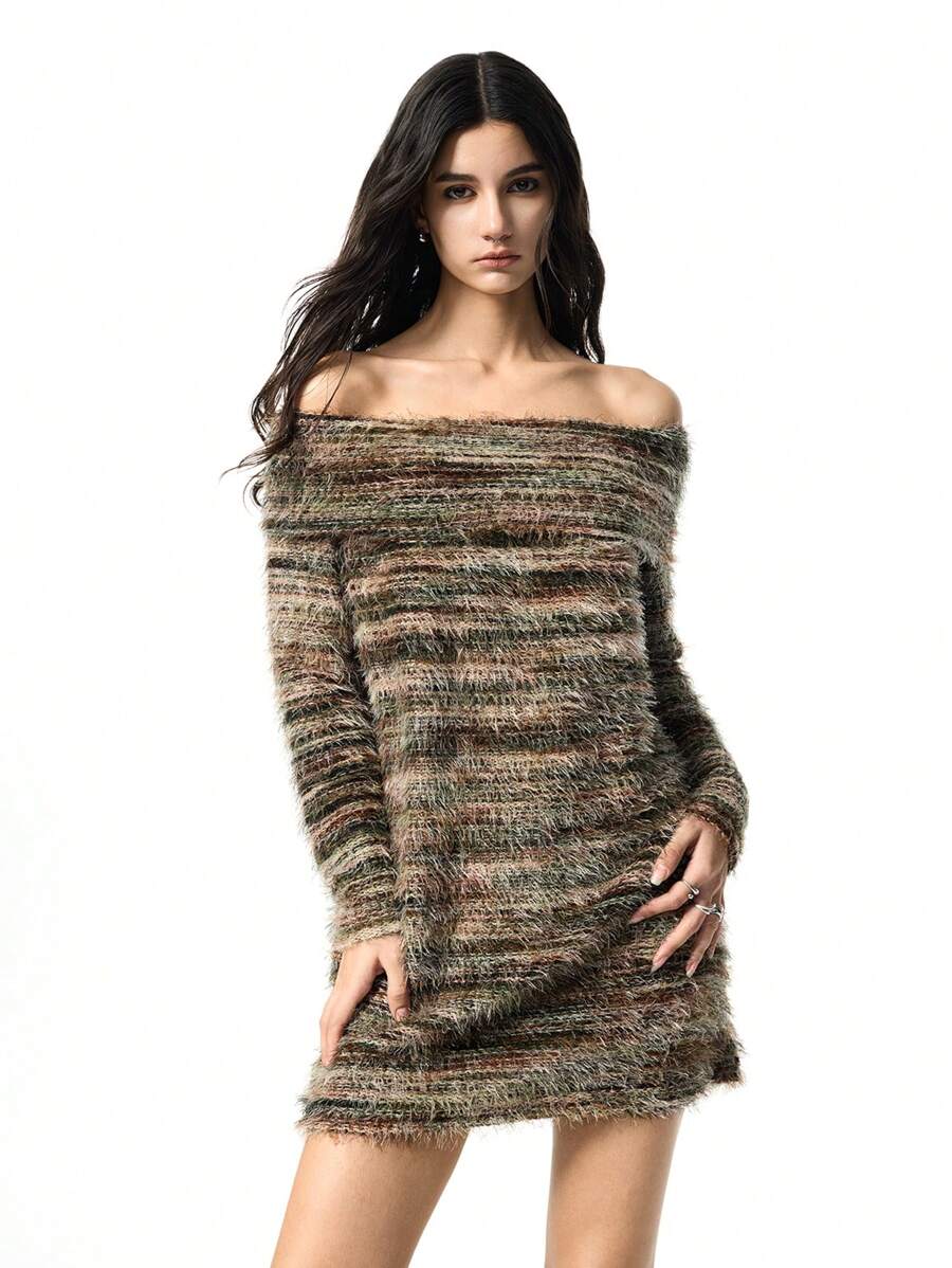 Minimalana Women Off-Shoulder Faux-Fur Mini Dress | SHEIN UK