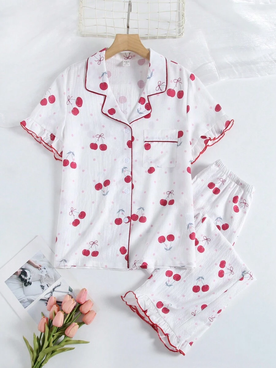 Cherry Print Pajama Set For Teenage Girls | SHEIN EUR