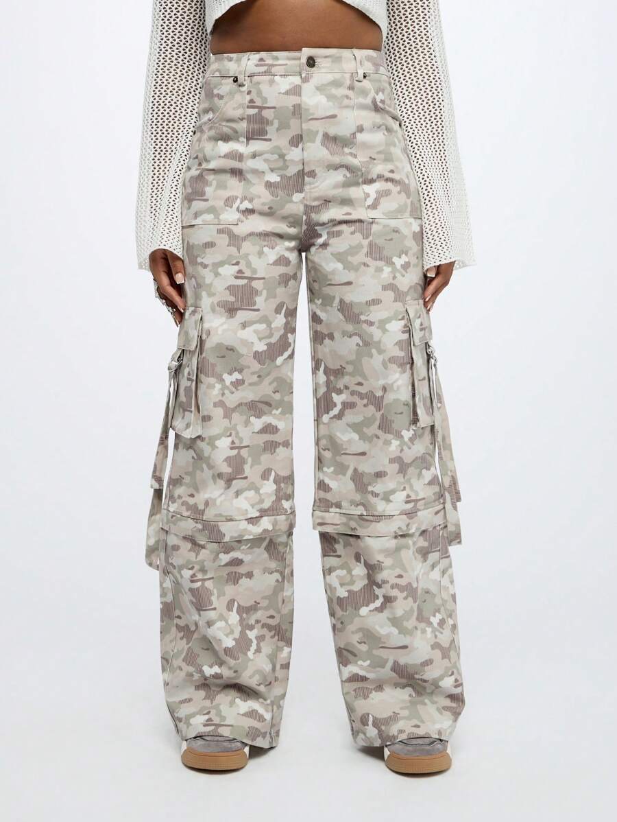 SUMWON WOMEN Street Camo Hybrid Wide Leg Cargo Pants | SHEIN USA