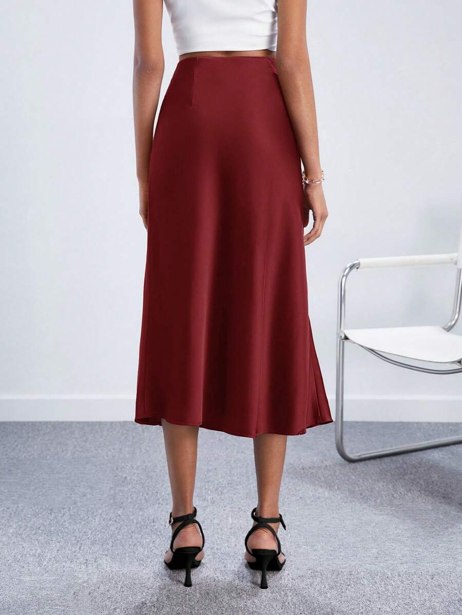 BizChic Women's Solid Color Side Slit Hem Mid-Length Elegant A-Line ...