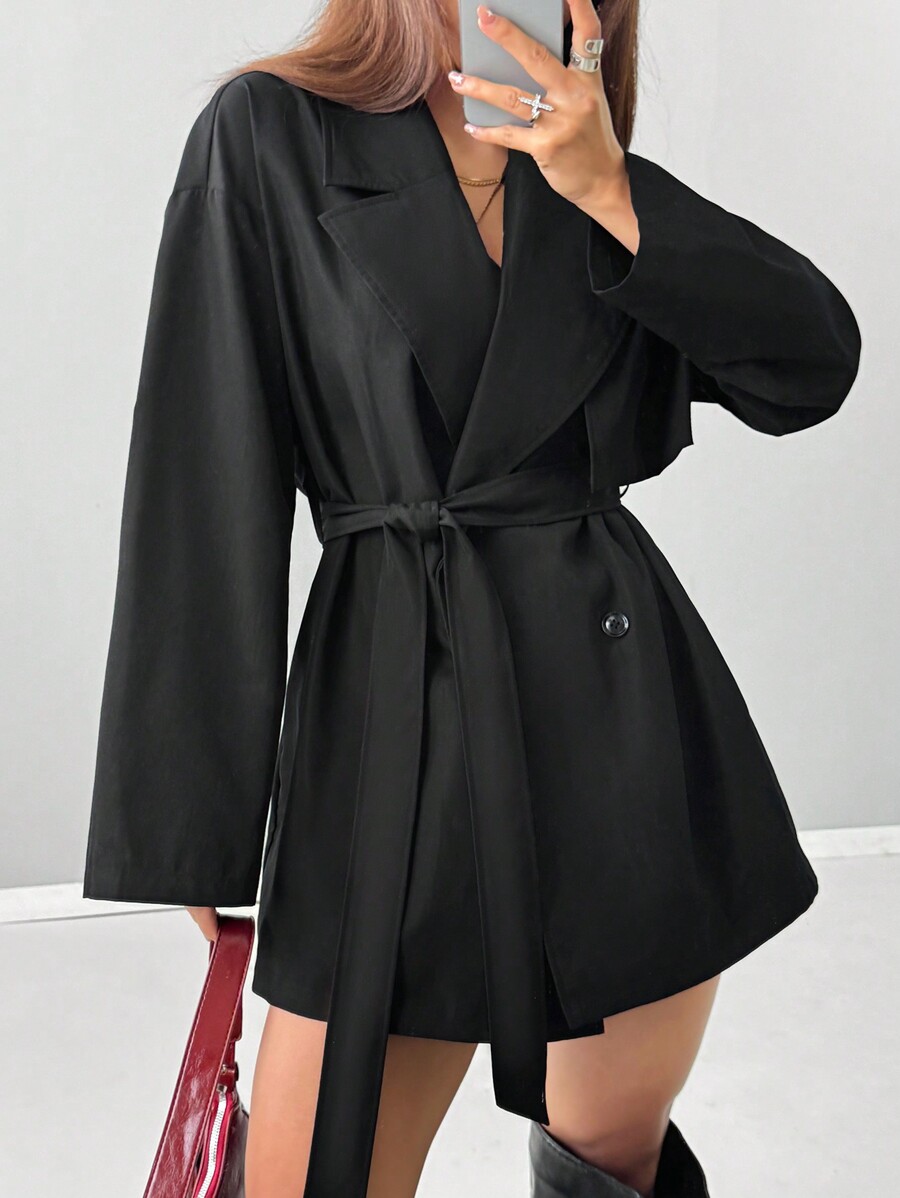 Coolane Gabardina negra de corte medio holgado de uso casual y estilo ...