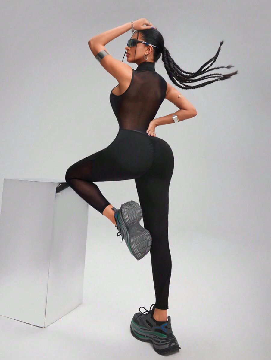 SHEIN Sport Innovista Sexy Mesh Cut Out Athletic Sports, Tummy Control & Butt-Lifting, Yoga, Gym ...