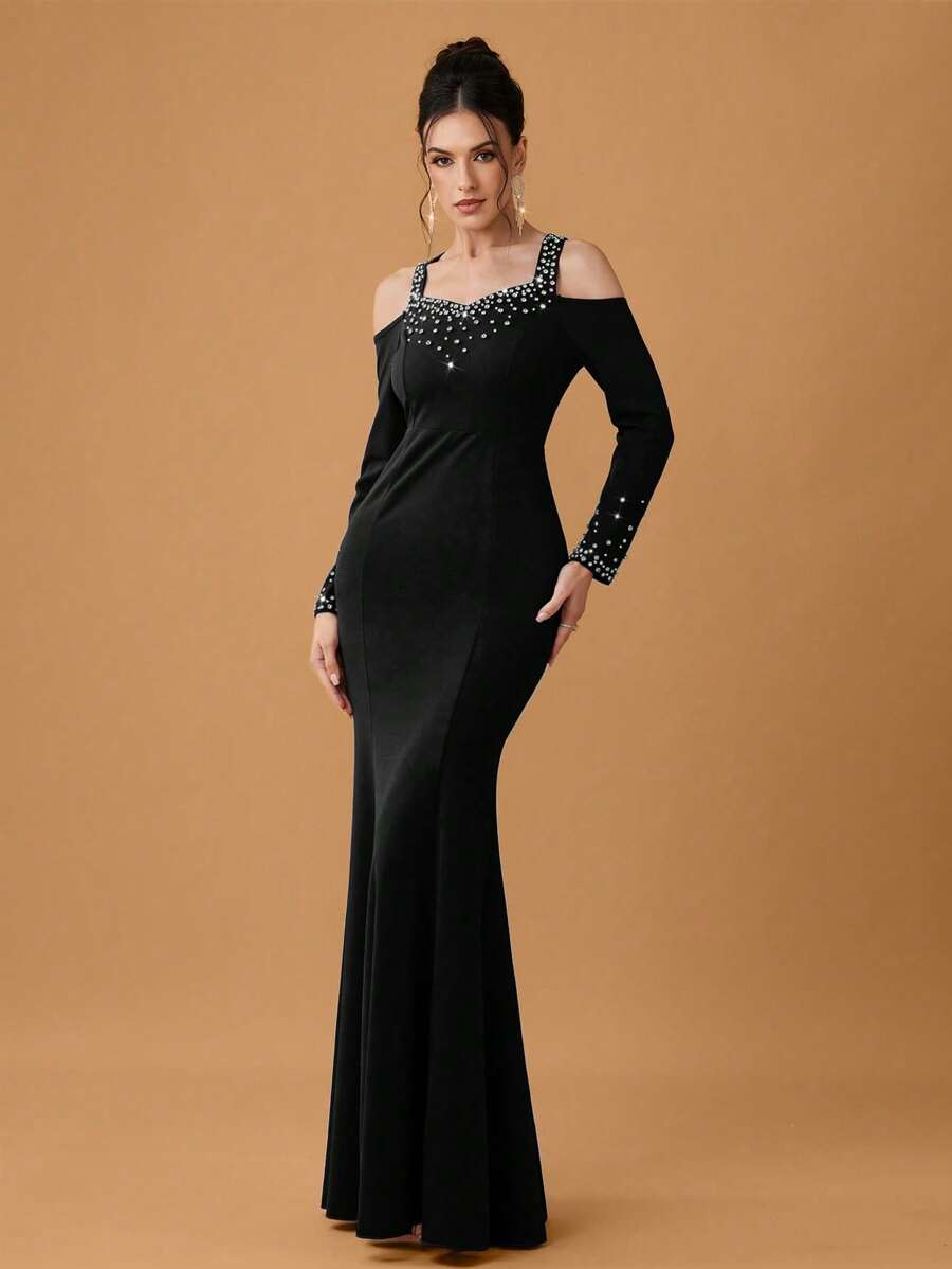 SHEIN Belle Elegant Ladies Burgundy Beaded Knit Waist Cinching Long ...