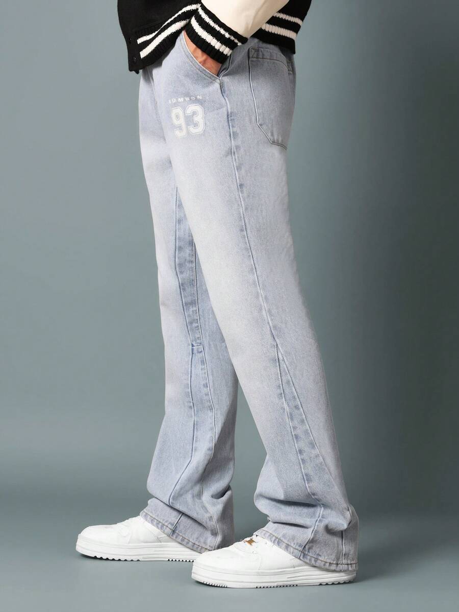 SUMWON Flare Fit Denim Pants With Number Graphic | SHEIN USA