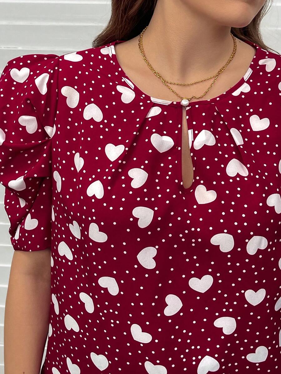 SHEIN LUNE Valentine's Day Heart Cutout Design Plus Size Round Neck Blouse For Plus Size Heart ...