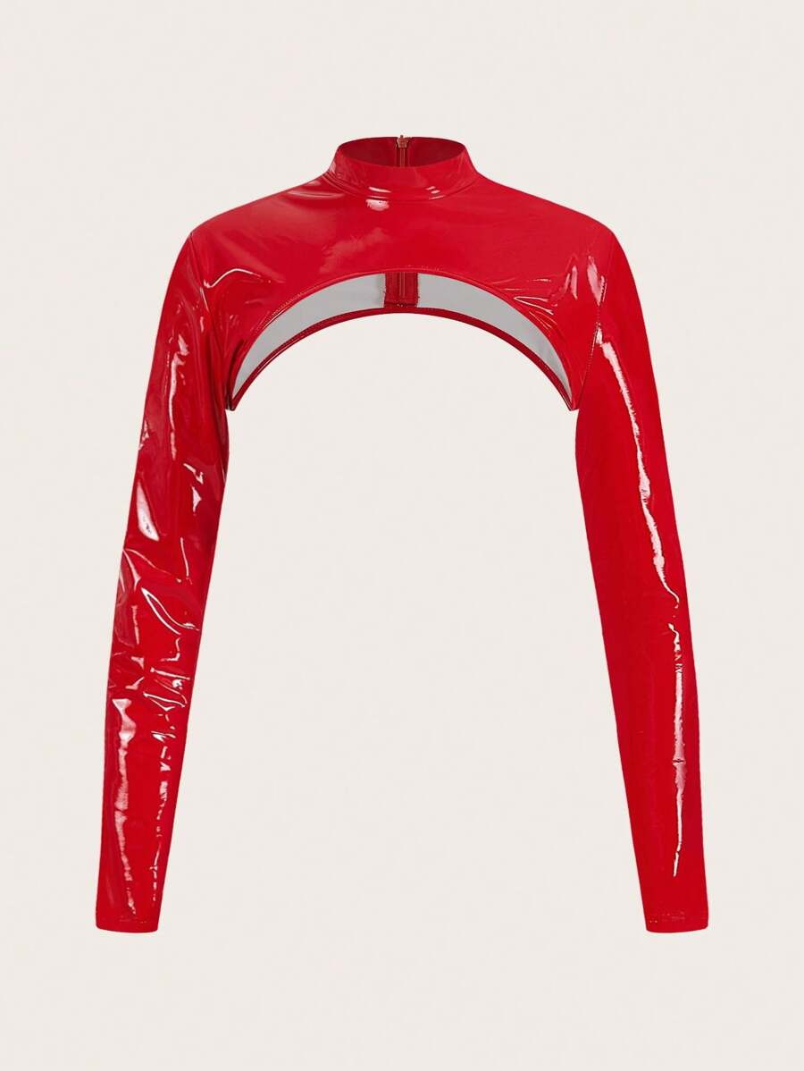 GloRilla x SHEIN ICON Y2K レディーススリムフィットモックネックPUレザースーパークロップトップ | SHEIN JAPAN