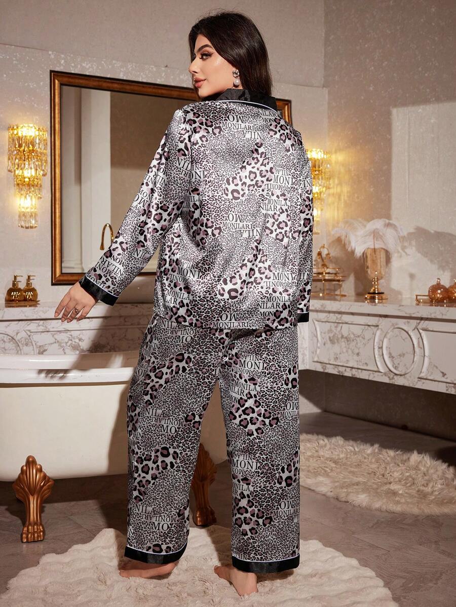 Plus Size Contrast Color Turn-Down Collar Open Front Animal Pattern ...