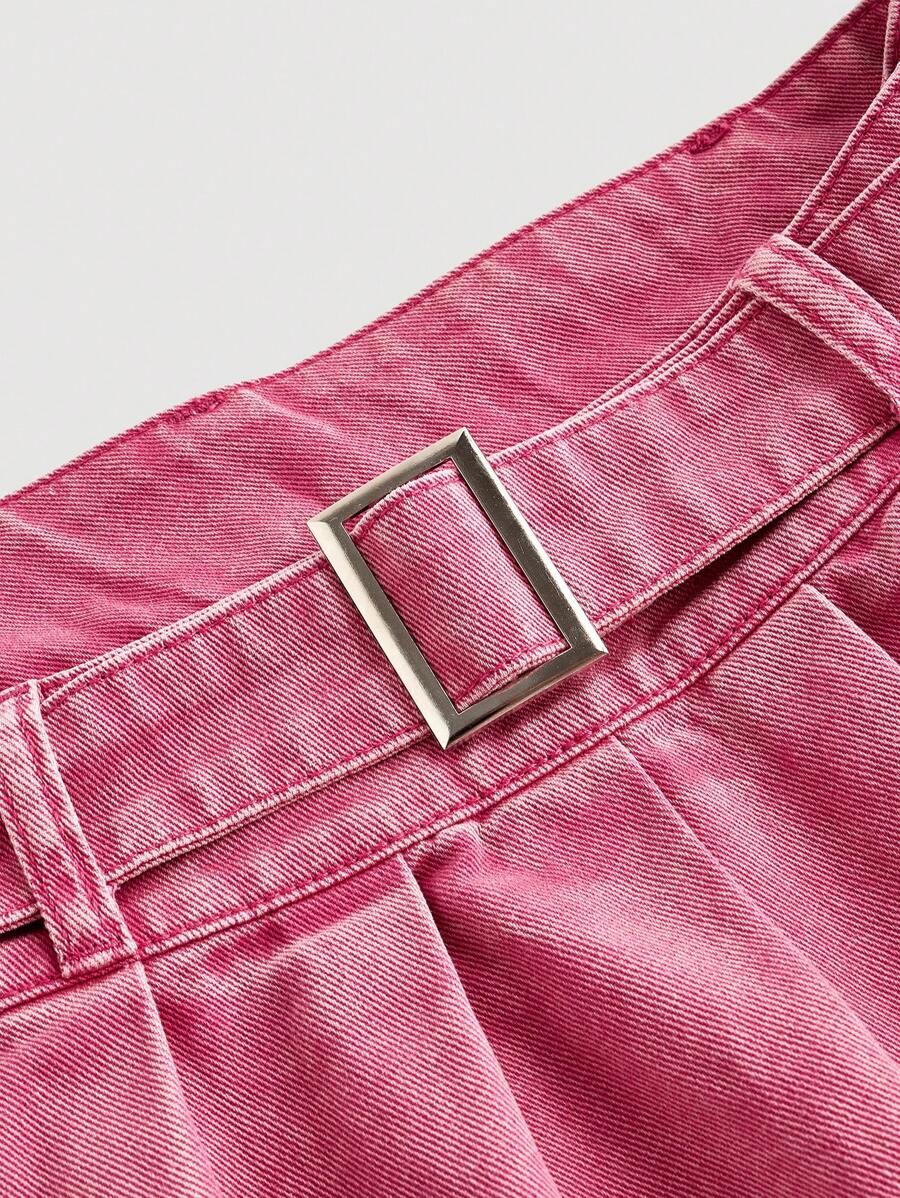 SHEIN MOD Women's Sexy Super Low-Waist Mini Denim Skirt, Pink Skirt ...