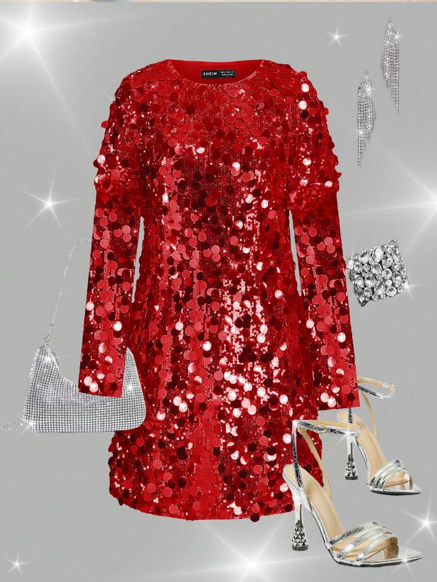 Ellevyn Women's Silver Sequin Decorated Party/Date Night Short Cocktail ...