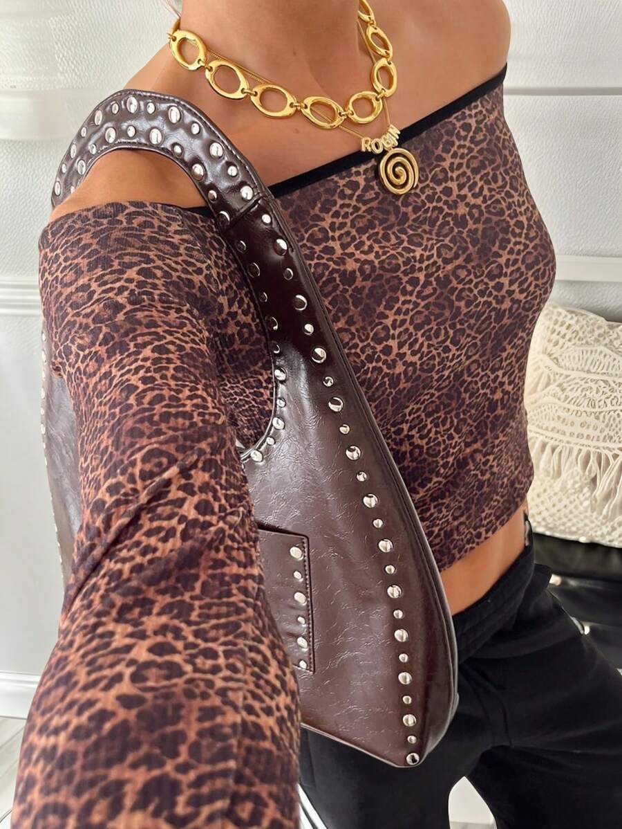 INAWLY Women's Off Shoulder Leopard Print Casual Blouse, Daily Wear ...