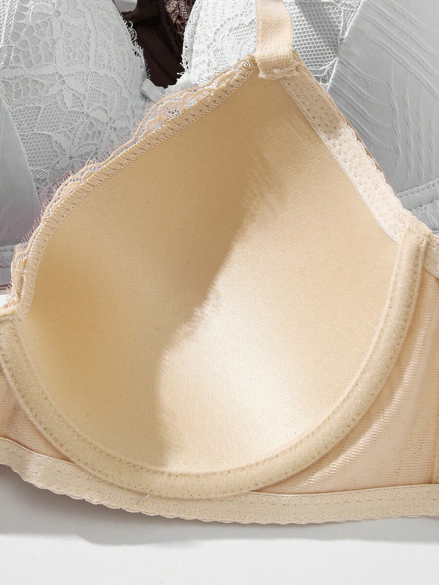 SHEIN DesireSculpt 4pcs/Set Minimalist Lace Patchwork Push-Up Wire Bras ...