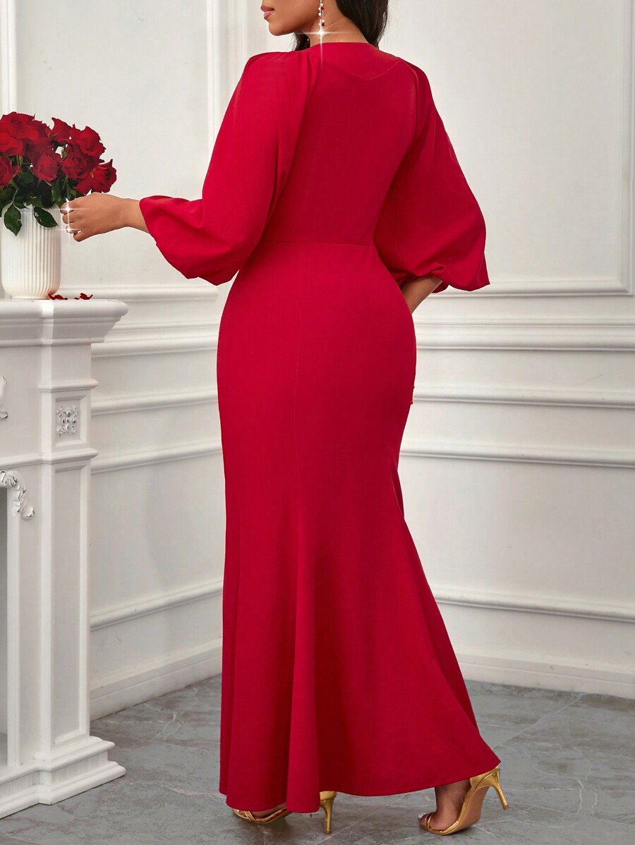 SHEIN Lady Women Long Mermaid Party Dress Autumn Classy Package Hip Full Lantern Sleeve African ...