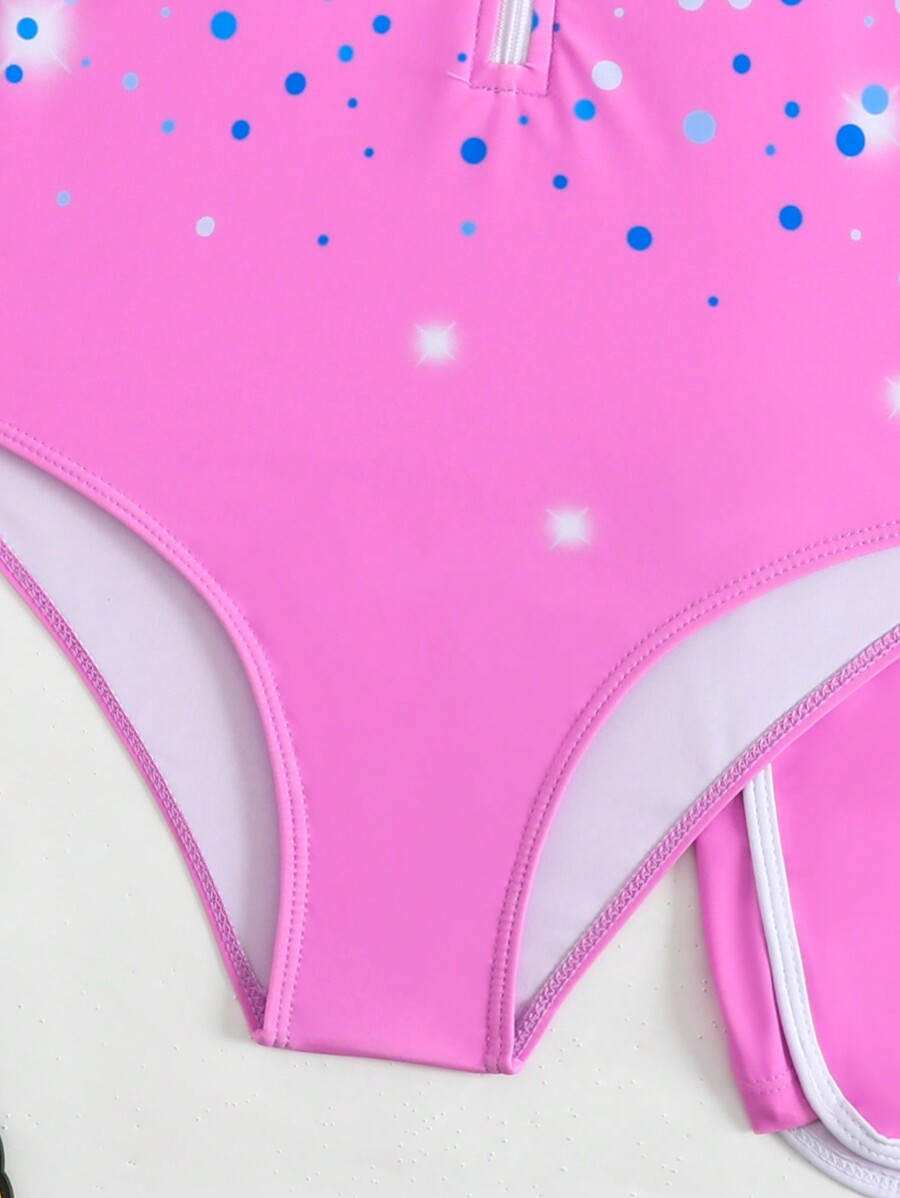 SHEIN 1 Pc Tween Girl One-Piece Swimsuit With Shorts, Contrast Color ...