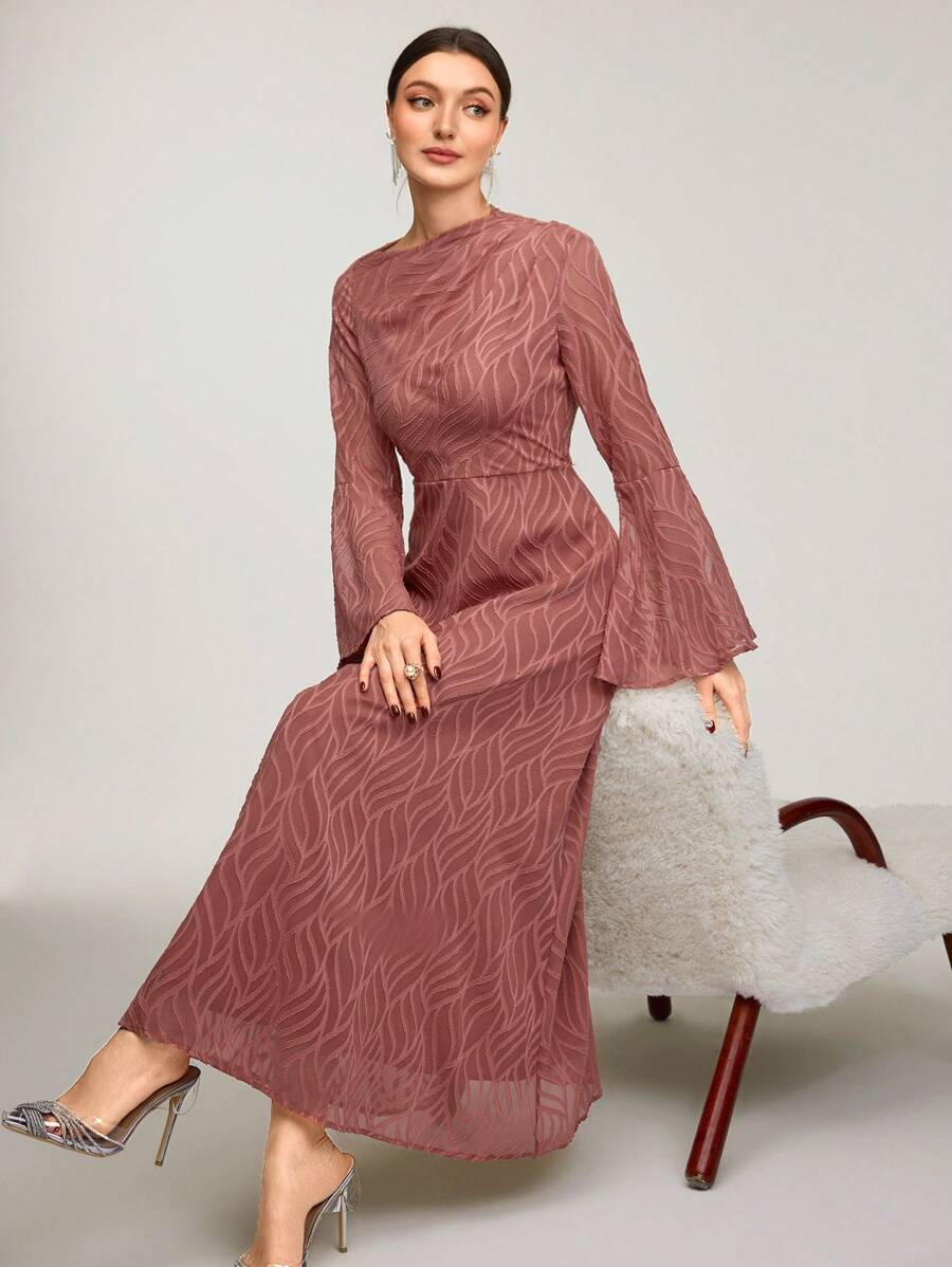 Modelyn Women's Fall Elegant Solid Color Flare Sleeve Long Dress, Spring/Autumn Party Elegant ...