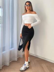 SHEIN Essnce Drawstring Split Thigh Skirt | SHEIN USA